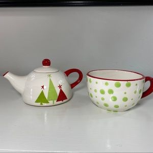 Pier 1 | Dining | Pier Tea For One Christmas Tree Polka Dot Set | Poshmark
